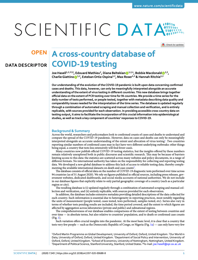 The Our World in Data COVID-19 Testing dataset has been published in ...