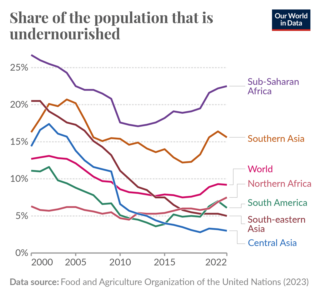 Progress on reducing global hunger has stagnated - Our World in Data