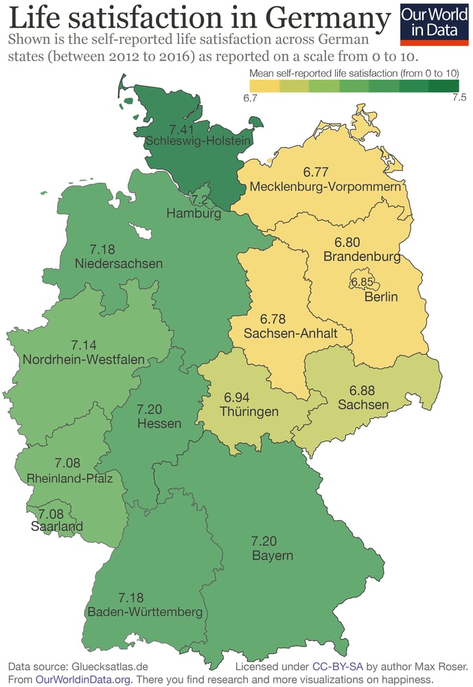 There is a 'happiness gap' between East and West Germany - Our World in ...