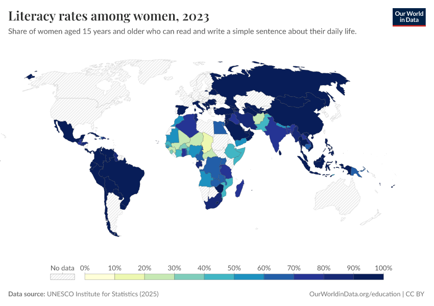 Literacy rate in adult women - Our World in Data