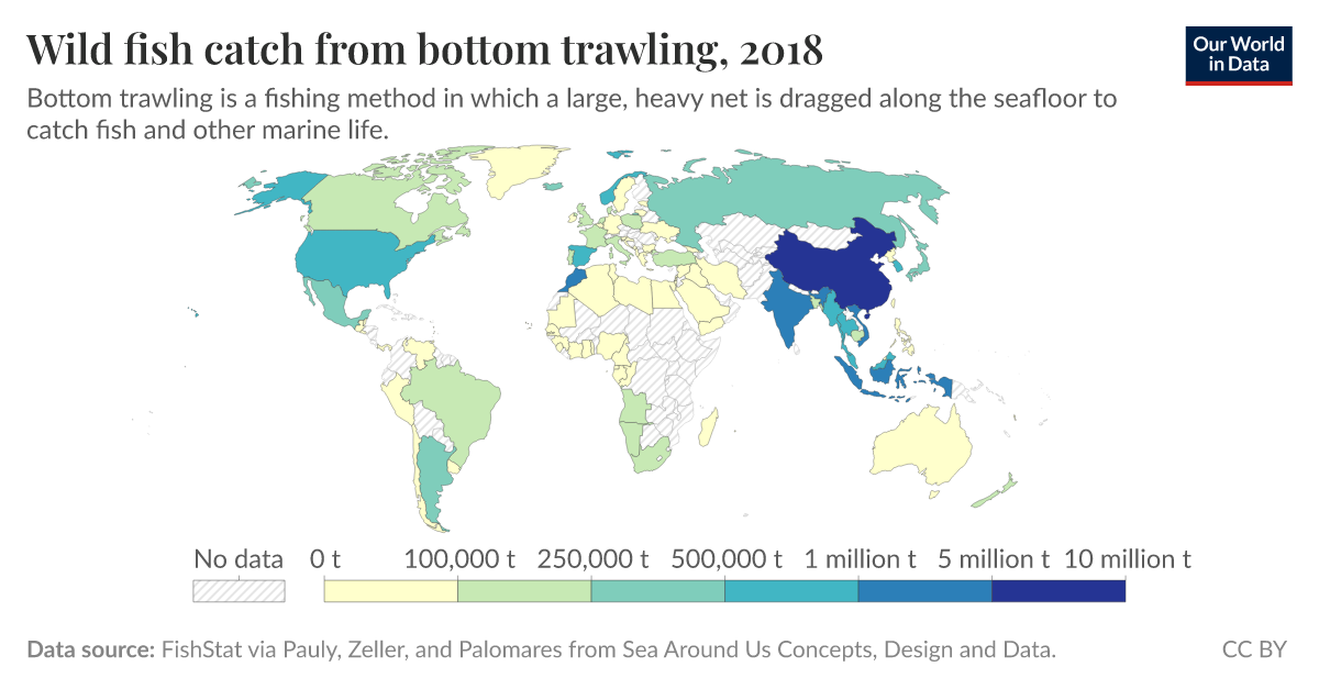 Wild fish catch from bottom trawling - Our World in Data
