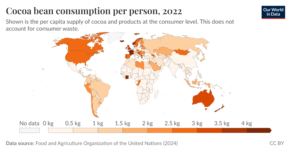 Cocoa bean consumption per person - Our World in Data