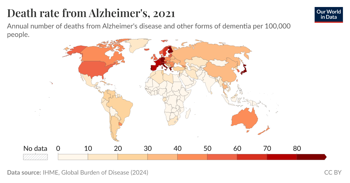 Death rate from Alzheimer's - Our World in Data