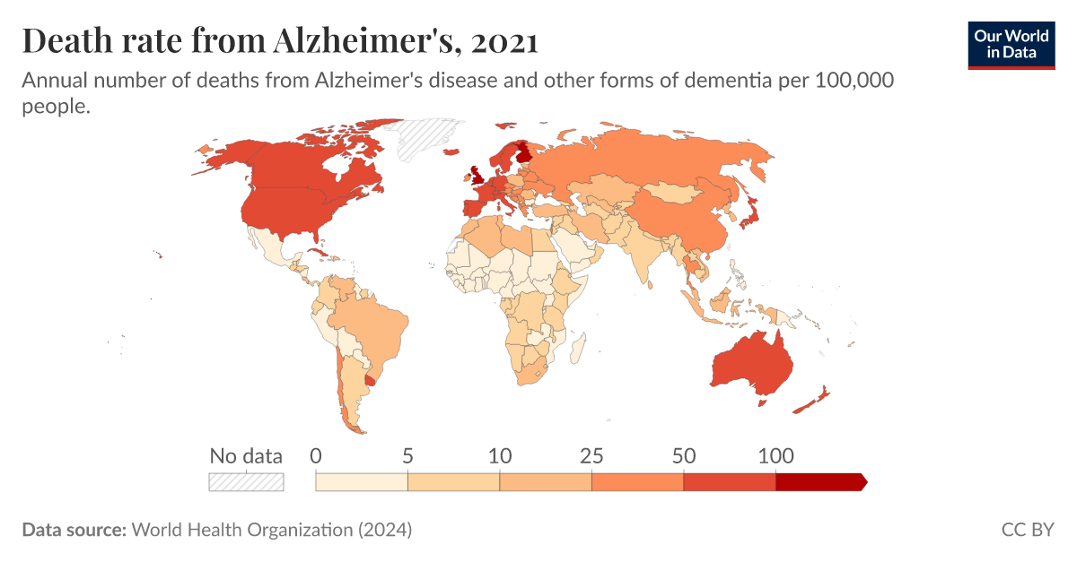 Death rate from Alzheimer's - Our World in Data