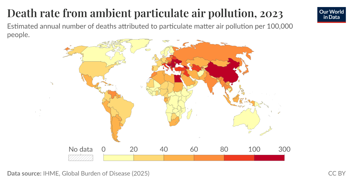 Death rate from ambient particulate air pollution - Our World in Data