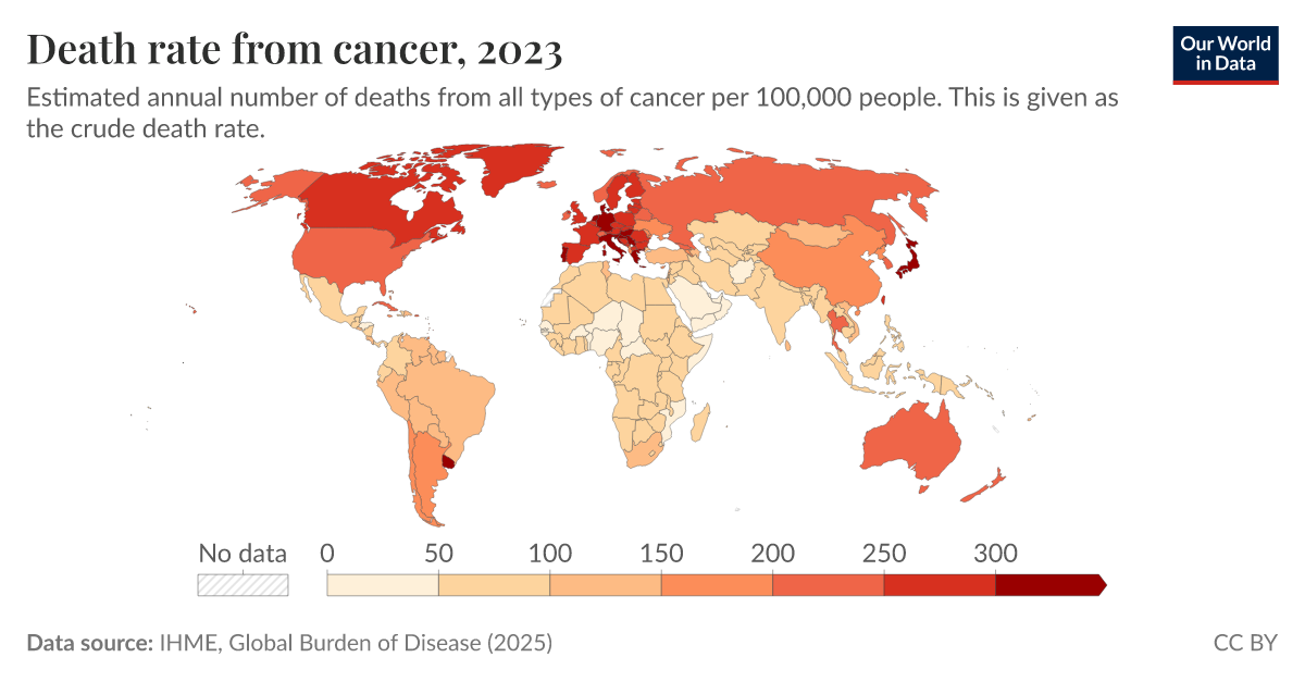Death rate from cancer - Our World in Data