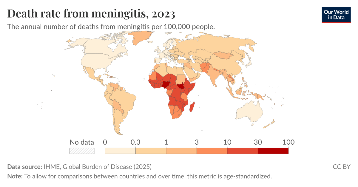 Death rate from meningitis - Our World in Data