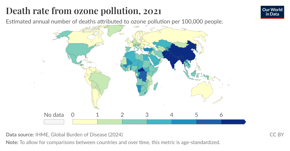 Death rate from ozone pollution - Our World in Data