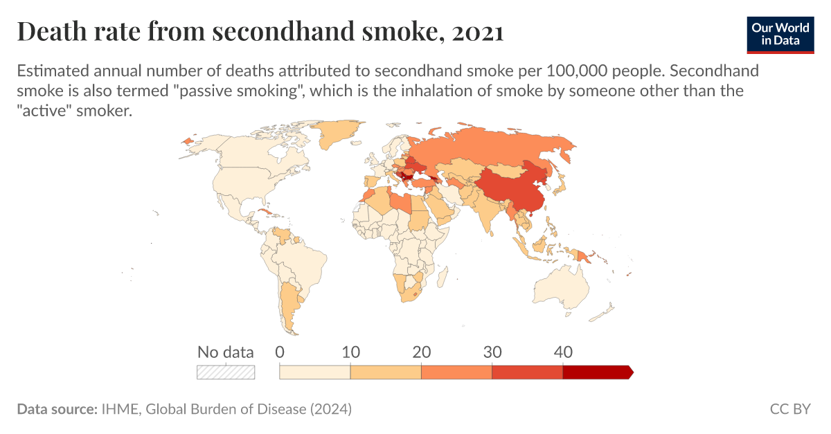Death rate from secondhand smoke - Our World in Data