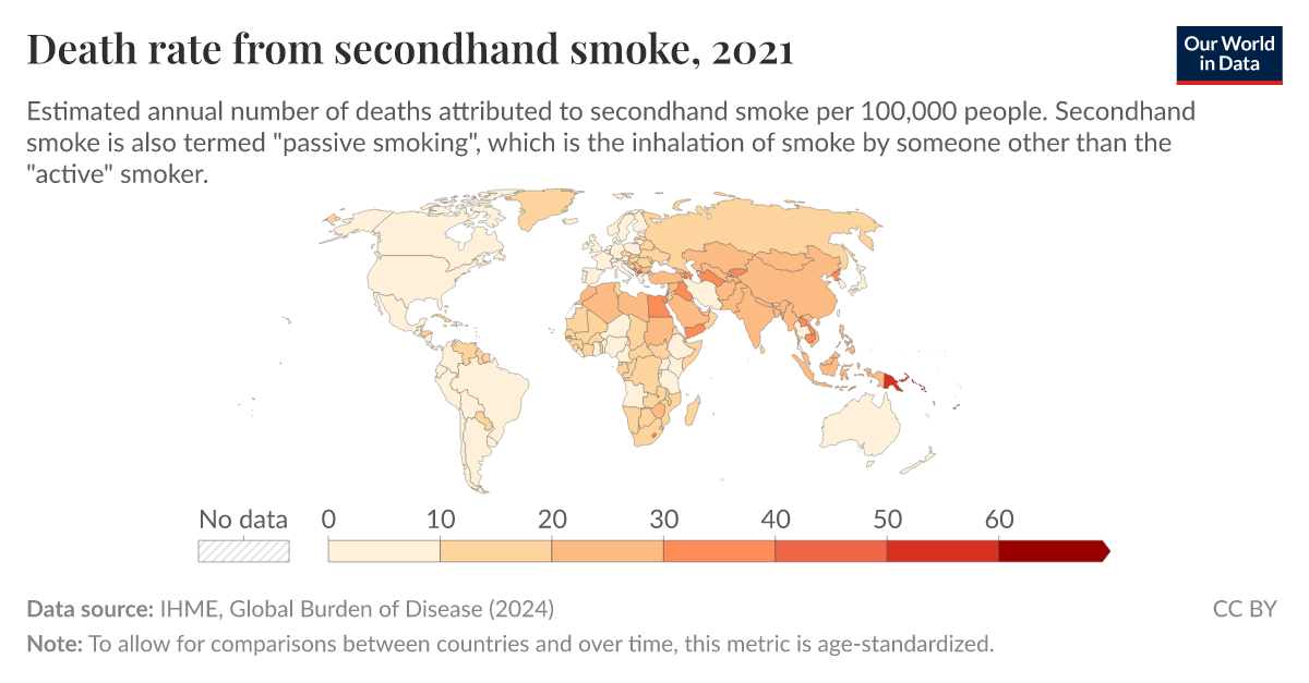 Death rate from secondhand smoke - Our World in Data