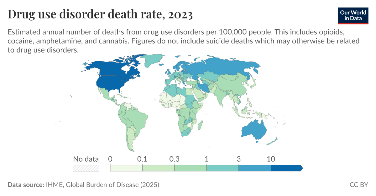 Drug use disorder death rate - Our World in Data
