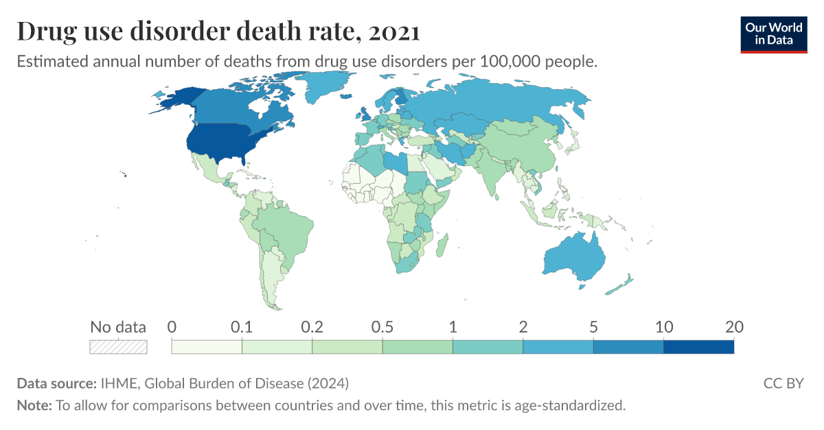 Drug use disorder death rate - Our World in Data