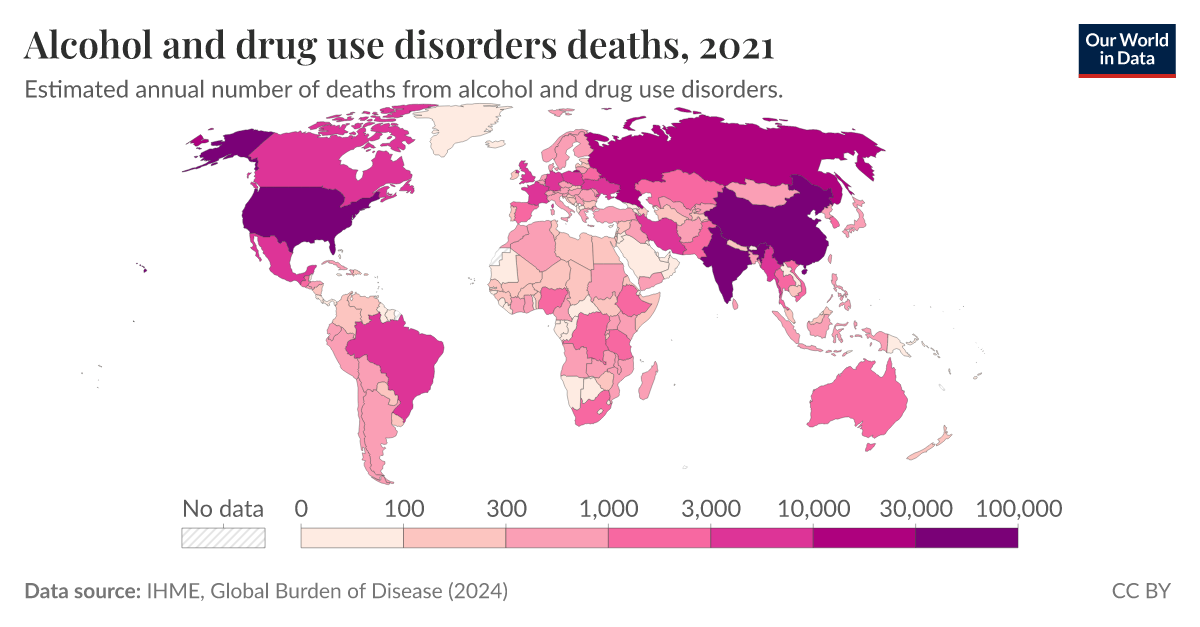 Alcohol and drug use disorders deaths - Our World in Data