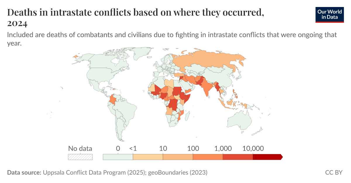 Deaths in intrastate conflicts based on where they occurred - Our World in Data
