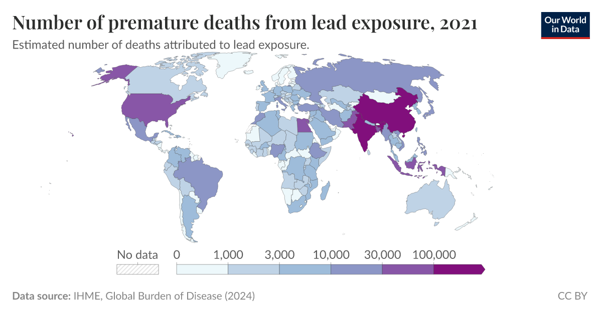 Number of premature deaths from lead exposure - Our World in Data