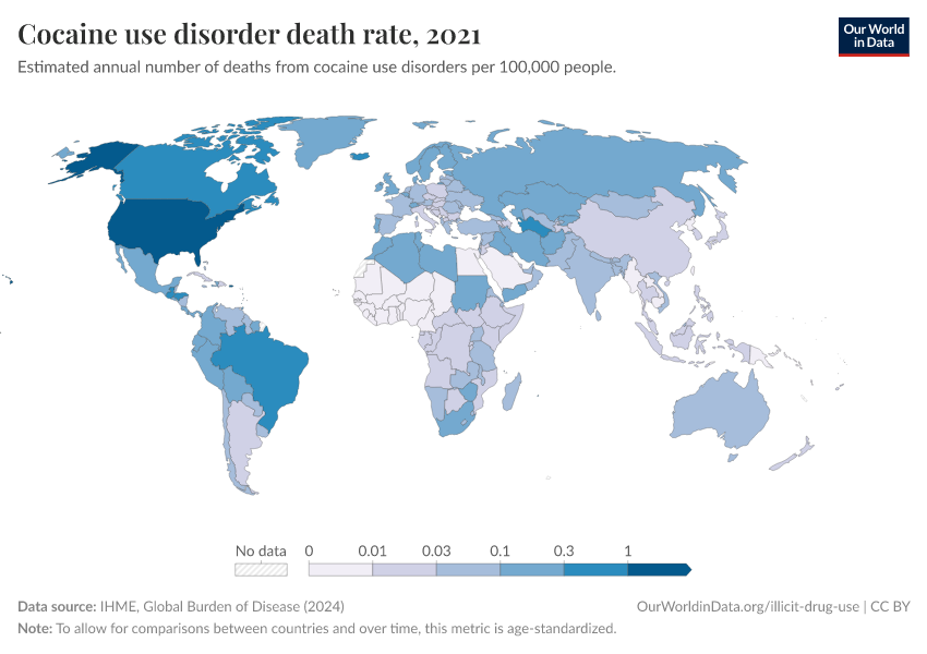 Death rates from cocaine overdoses - Our World in Data
