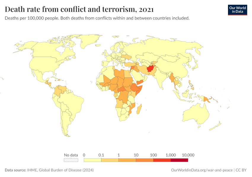 Death rates from conflict and terrorism - Our World in Data