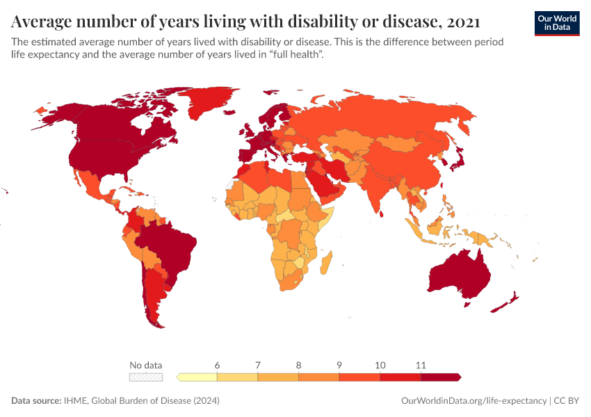 Expected years of living with disability or disease burden - Our World ...