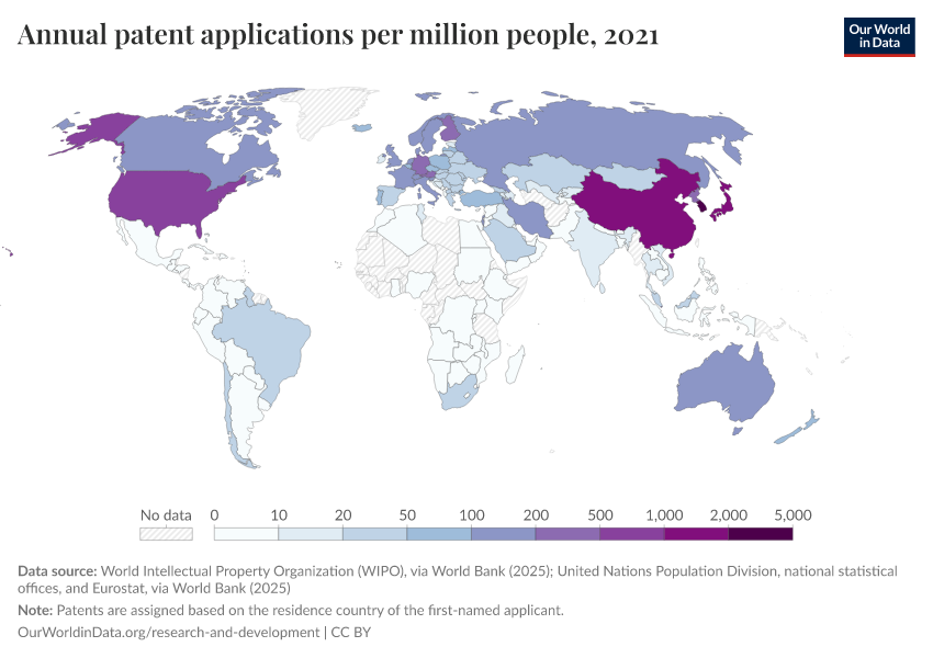 Patent applications per million residents - Our World in Data