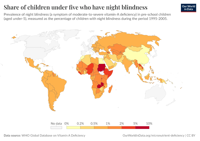 Prevalence of night blindness in pre-school children - Our World in Data