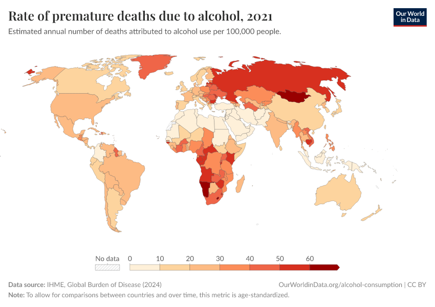 Rate of premature deaths due to alcohol - Our World in Data