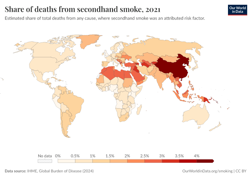 Share of deaths from secondhand smoke - Our World in Data