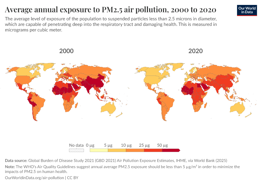 Share of population exposed to air pollution above WHO targets - Our ...