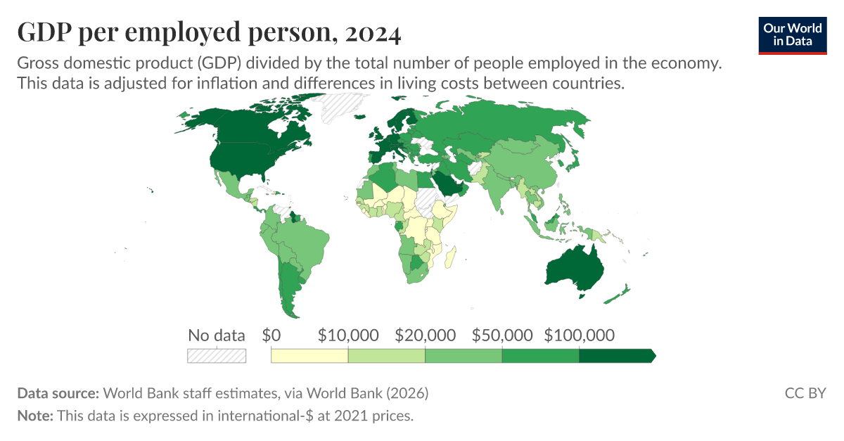 GDP per employed person - Our World in Data