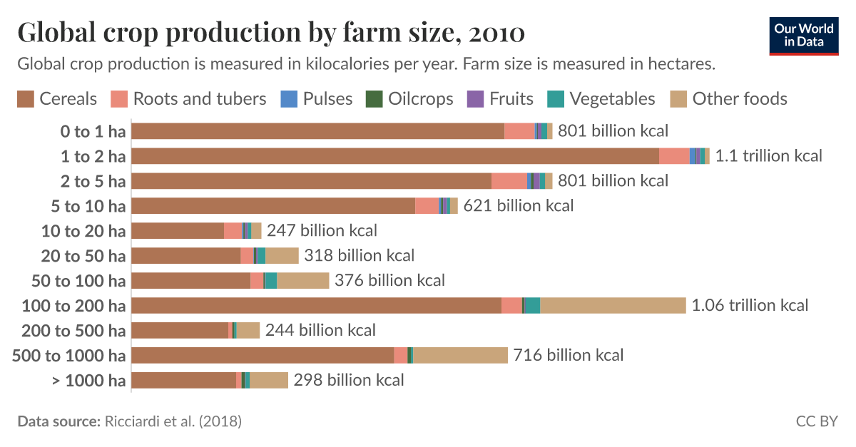 Global crop production by farm size - Our World in Data