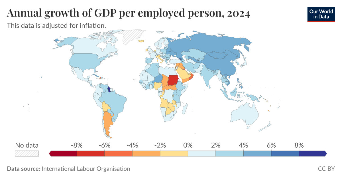 Annual growth of GDP per employed person - Our World in Data