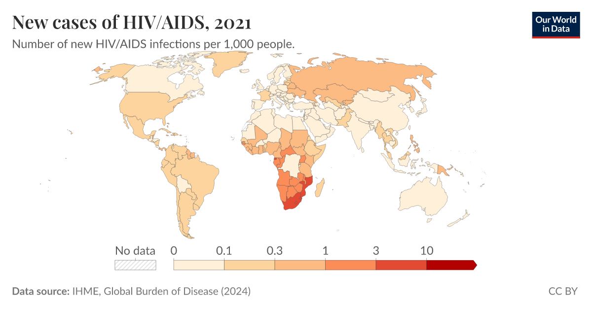 New cases of HIV/AIDS - Our World in Data