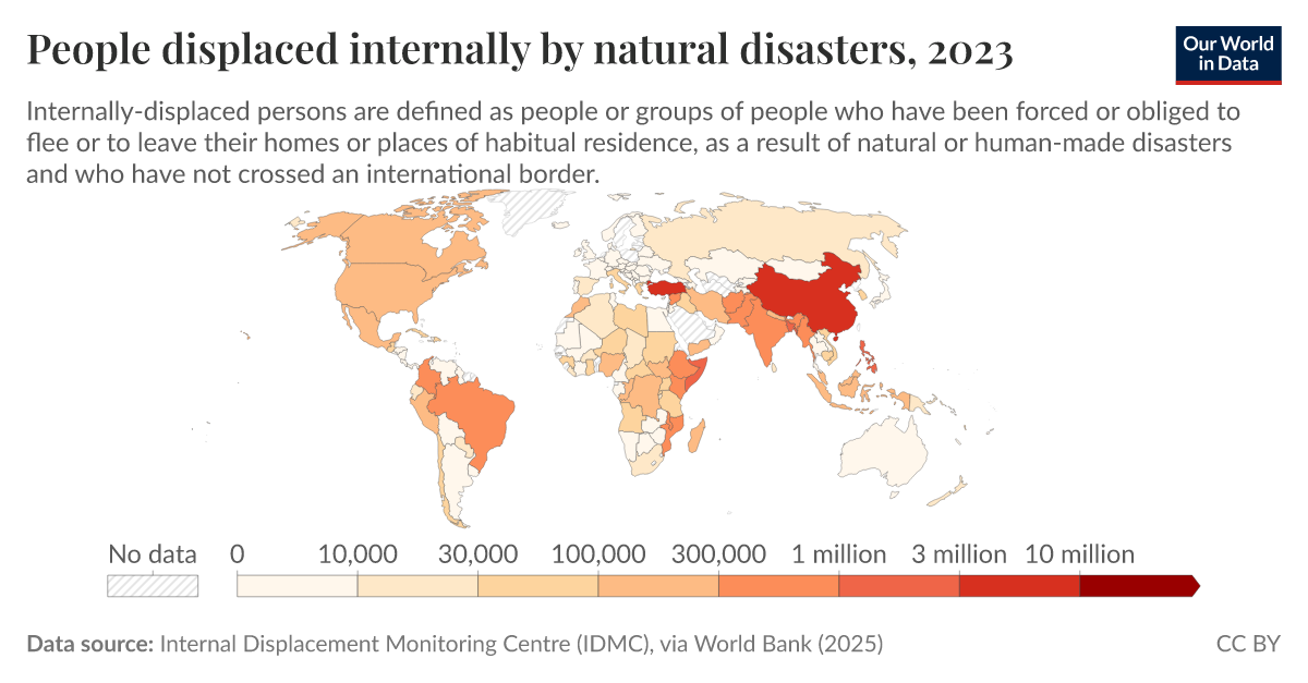 People displaced internally by natural disasters - Our World in Data