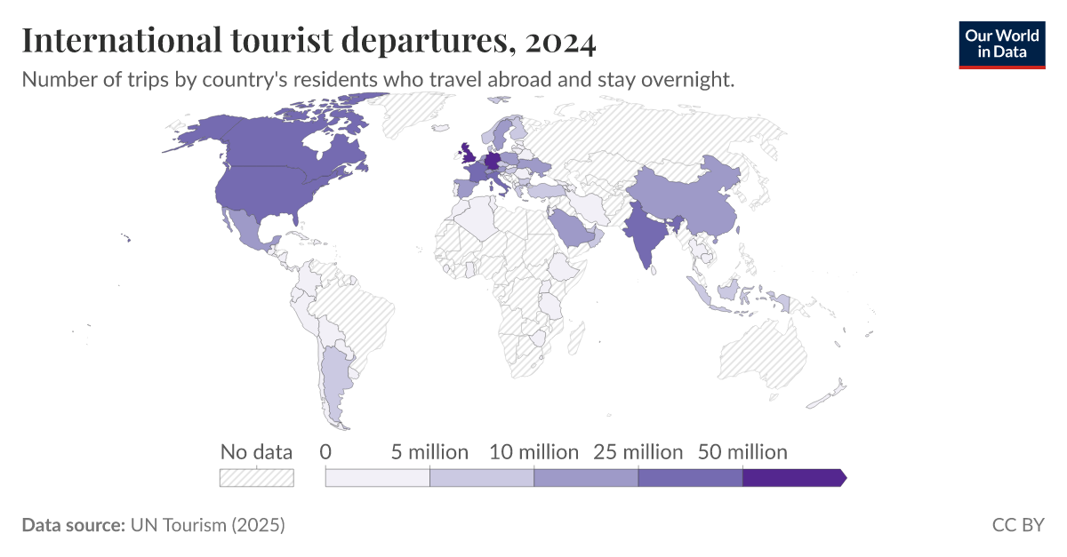International tourist departures - Our World in Data