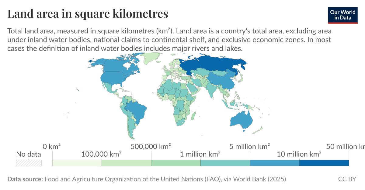 Land area in square kilometres - Our World in Data