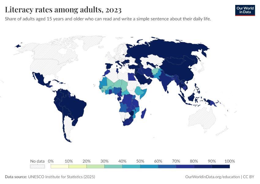 Adult literacy rate - Our World in Data