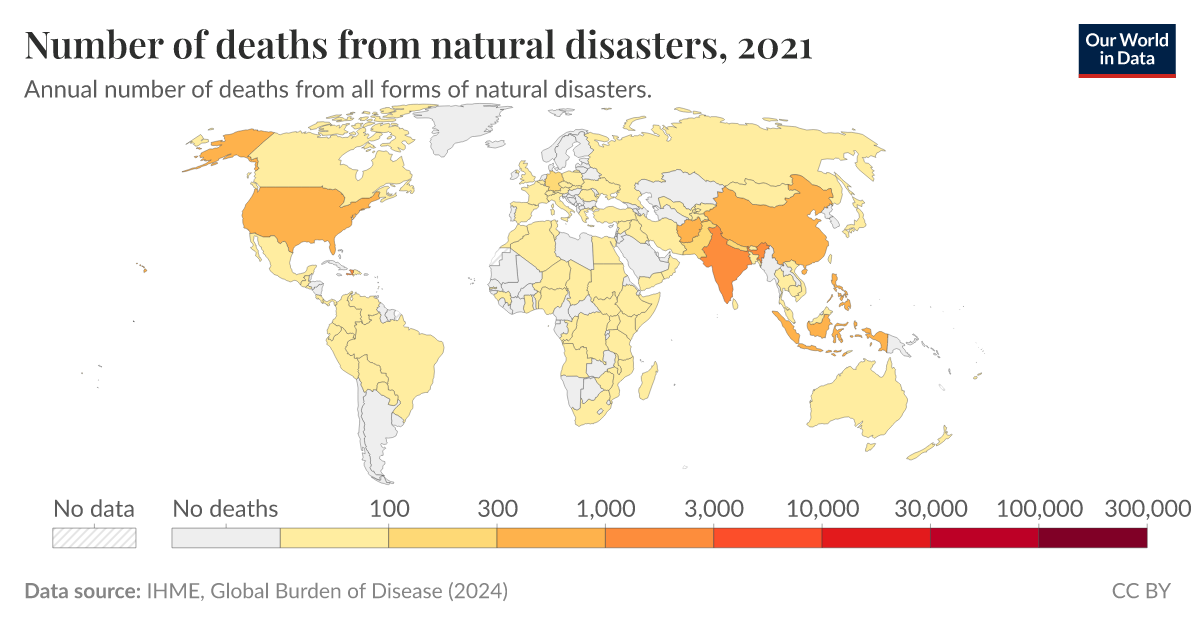 Number of deaths from natural disasters - Our World in Data