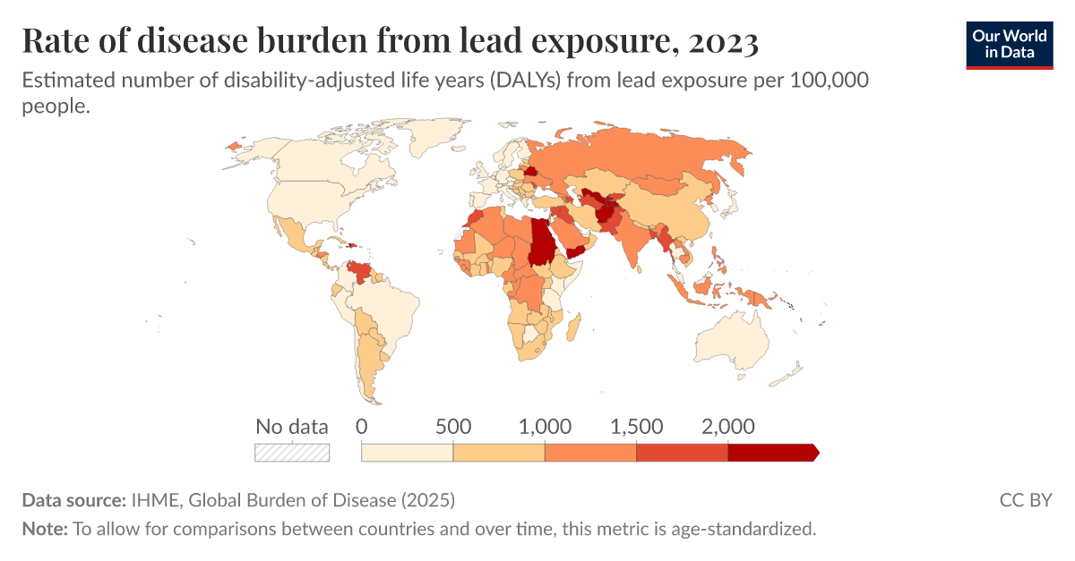 Rate of disease burden from lead exposure - Our World in Data
