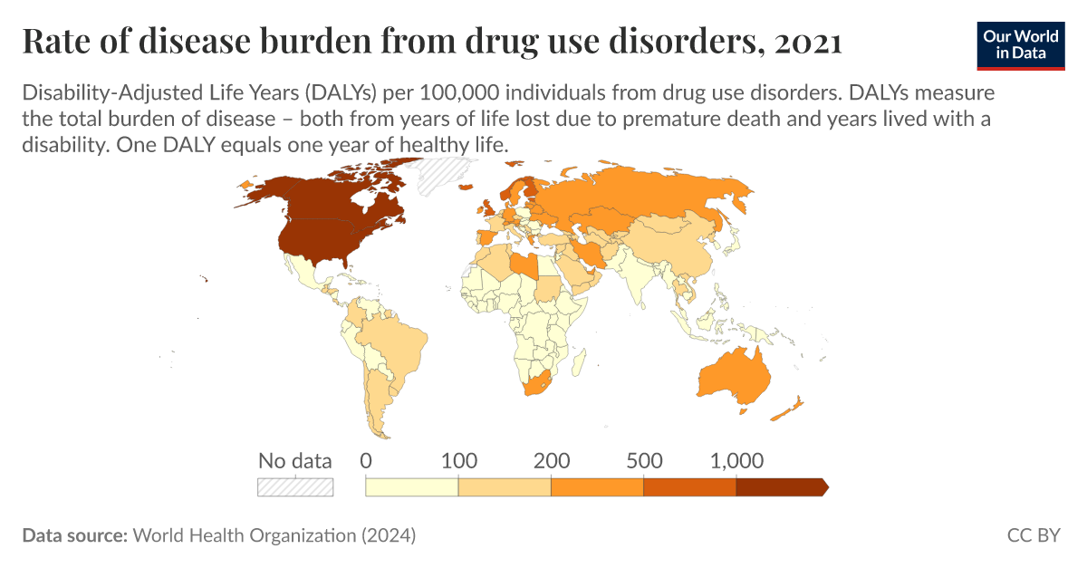 Rate of disease burden from drug use disorders - Our World in Data