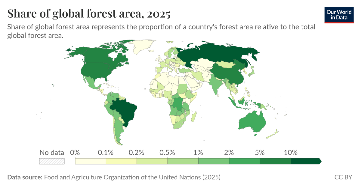 Share of global forest area - Our World in Data