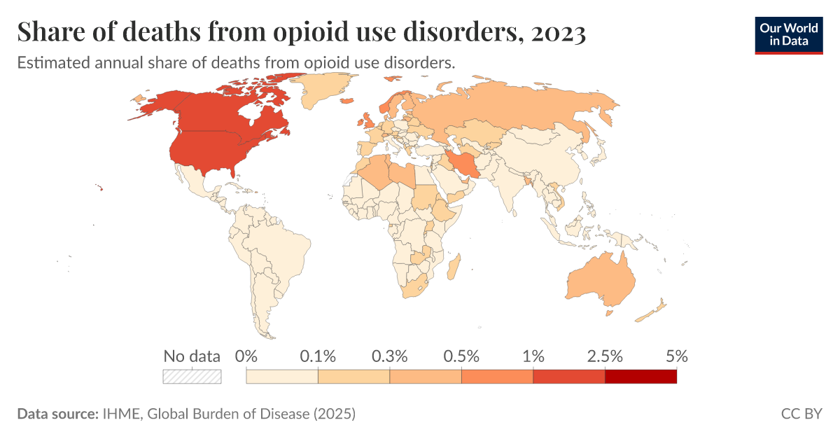 Share of deaths from opioid use disorders - Our World in Data