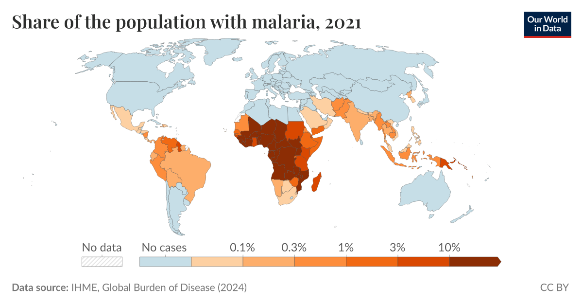 Share of the population with malaria - Our World in Data