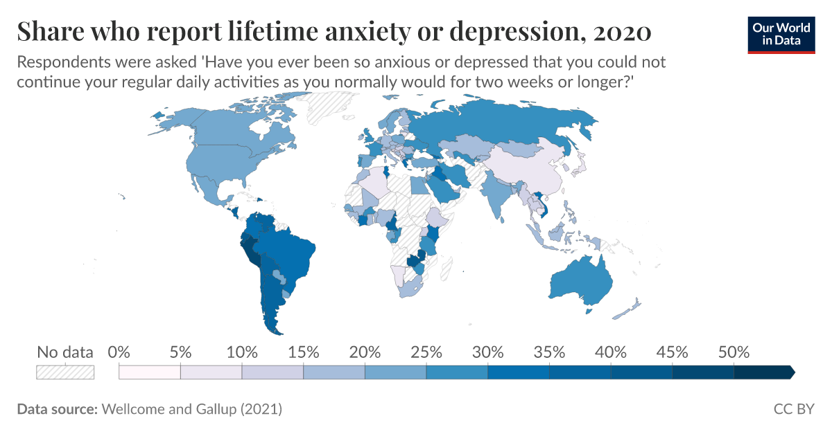 Share who report lifetime anxiety or depression - Our World in Data