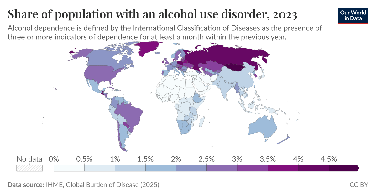 Share of population with an alcohol use disorder - Our World in Data