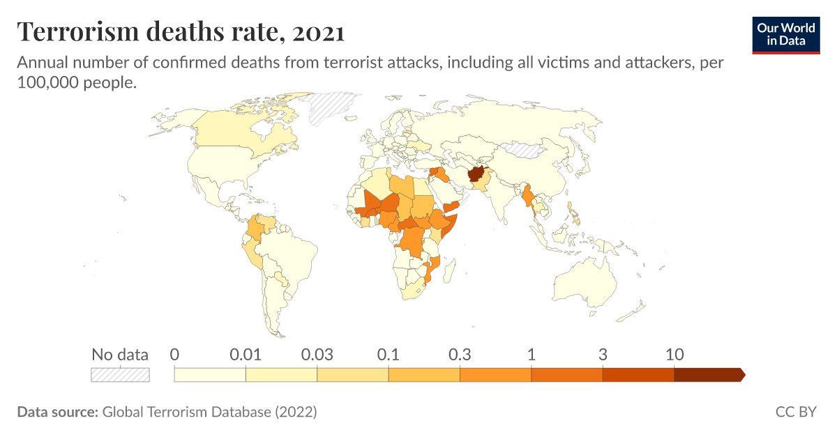 Terrorism deaths rate - Our World in Data