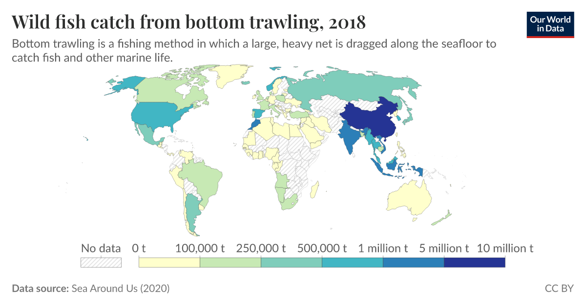 Wild fish catch from bottom trawling - Our World in Data