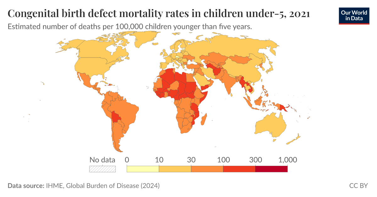 Congenital birth defect mortality rates in children under-5 - Our World ...