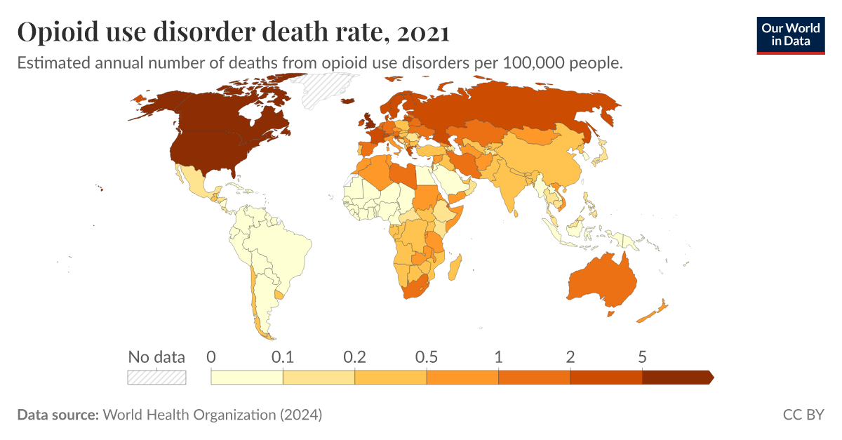 Opioid use disorder death rate - Our World in Data