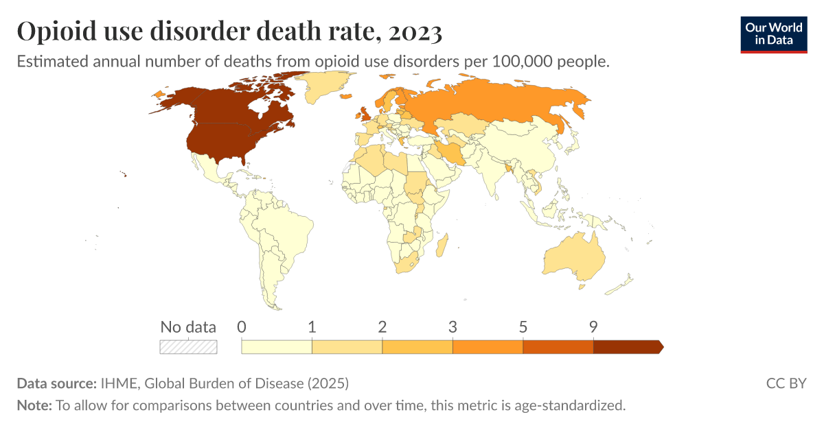 Opioid use disorder death rate - Our World in Data