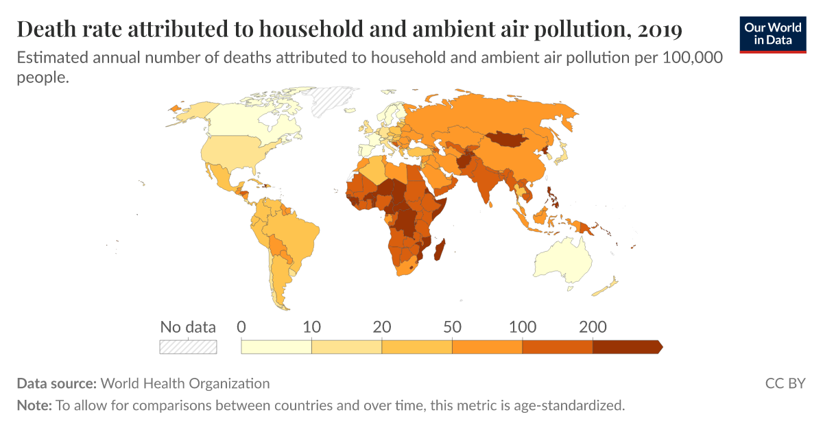 Death rate attributed to household and ambient air pollution - Our ...