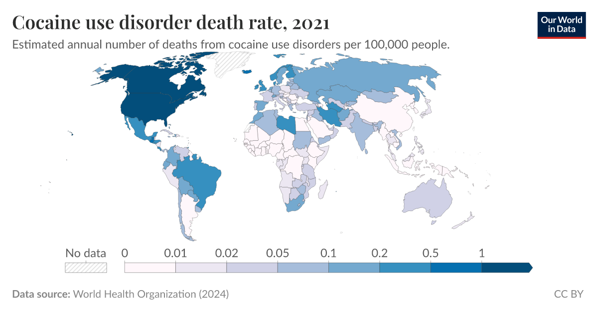 Cocaine use disorder death rate - Our World in Data